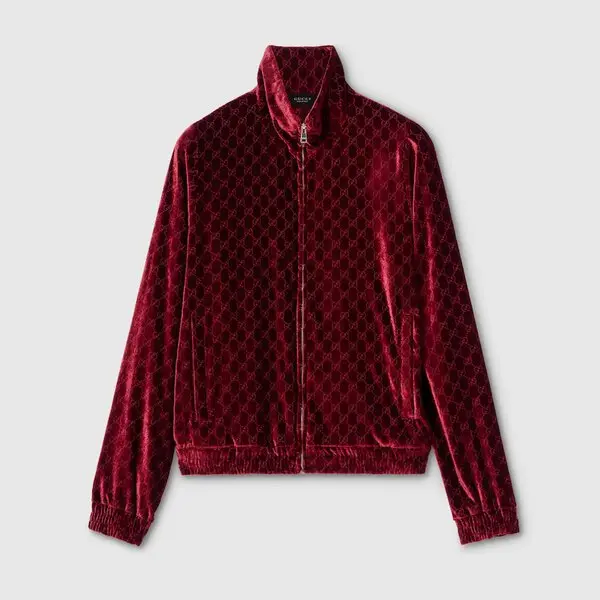 Gucci Gg Stretch Velvet Devoré Zipped Jacket - Bordeaux