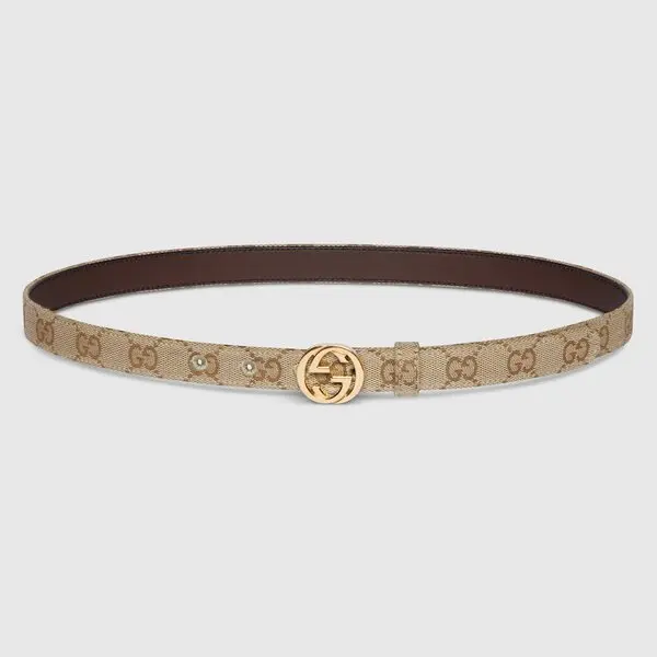 Gucci Thin Belt With Interlocking G Buckle - Beige