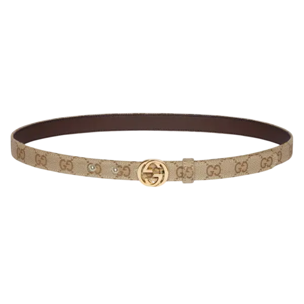 Gucci Thin Belt With Interlocking G Buckle - Beige