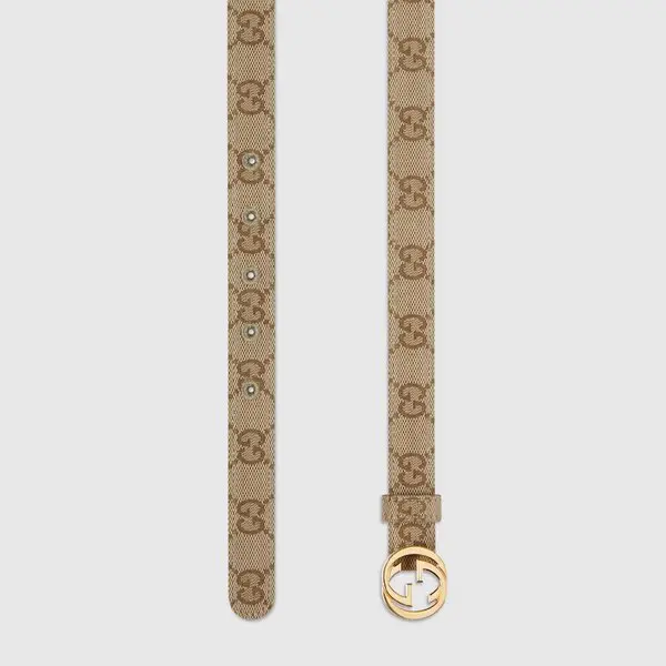 Gucci Thin Belt With Interlocking G Buckle - Beige
