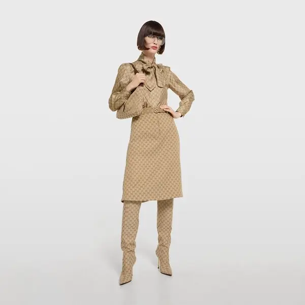 Gucci Thin Belt With Interlocking G Buckle - Beige