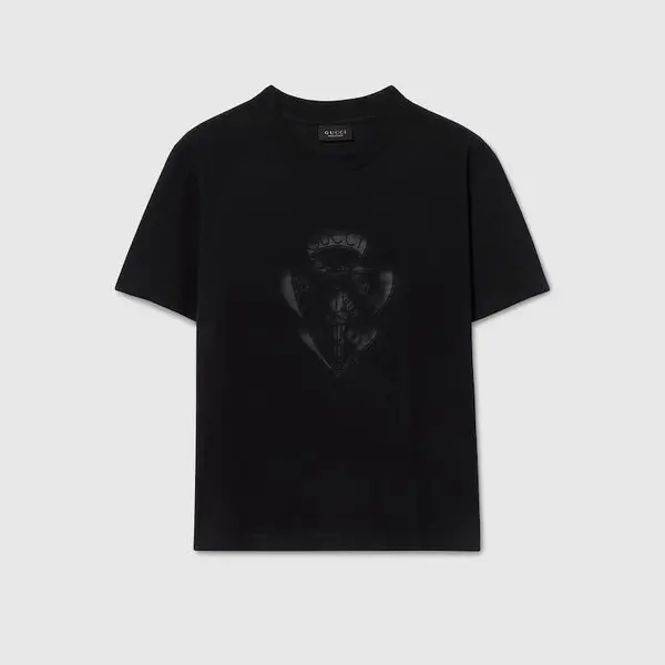 Gucci Cotton Jersey T-shirt With Crest Detail - Black