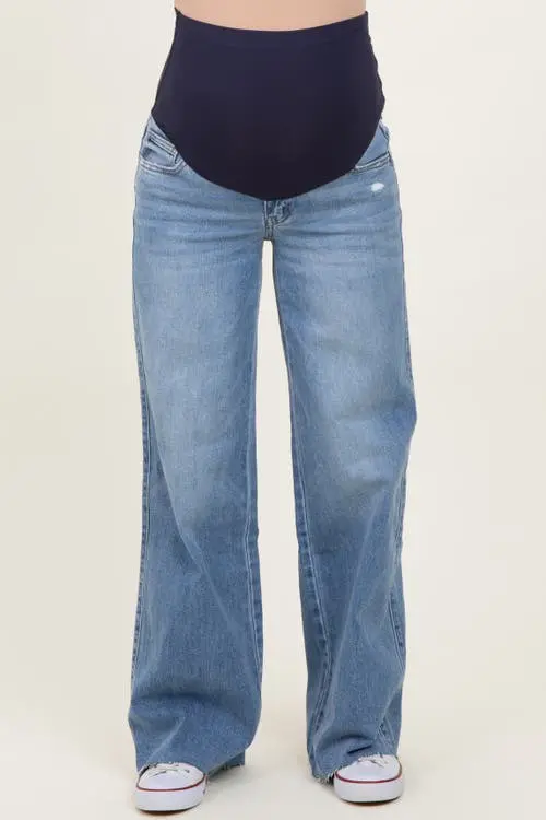 PINKBLUSH Mid Rise Wide Leg Maternity Jeans