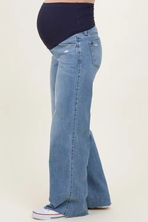 PINKBLUSH Mid Rise Wide Leg Maternity Jeans
