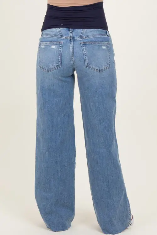 PINKBLUSH Mid Rise Wide Leg Maternity Jeans