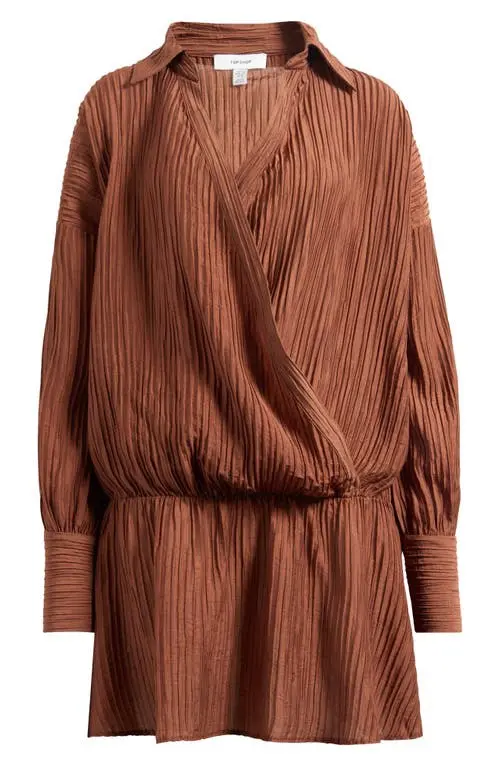 Topshop Long Sleeve Ribbed Shirt Dress