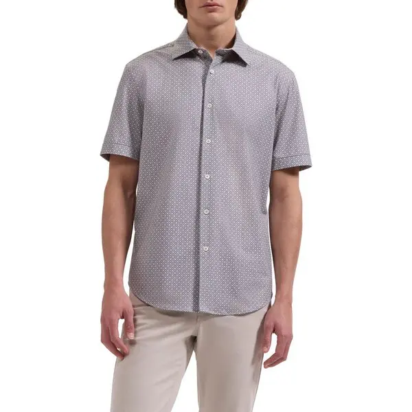 Bugatchi Miles Ooohcotton® Mosaic Print Short Sleeve Button-up Shirt - Shark