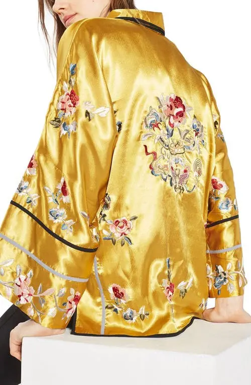 Topshop Embroidered Satin Kimono Jacket
