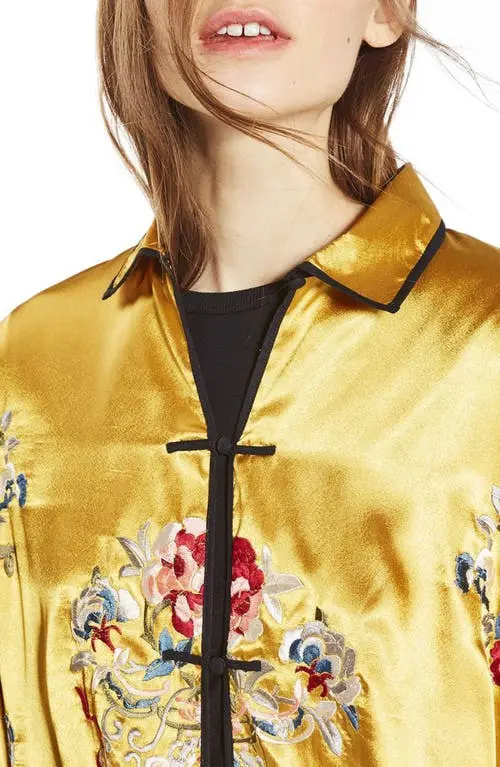 Topshop Embroidered Satin Kimono Jacket