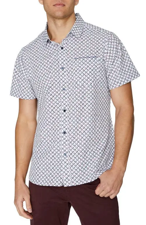 7 Diamonds Freedom Train Short Sleeve Stretch Button-up Shirt - White