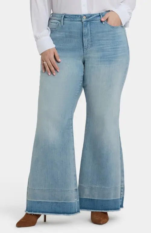 NYDJ Mia Frayed Shadow Hem High Waist Palazzo Flare Jeans - Light Paradise