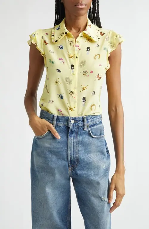 Alice + Olivia Silk Button-up Shirt With Ruffle Sleeves