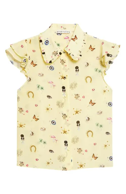 Alice + Olivia Silk Button-up Shirt With Ruffle Sleeves