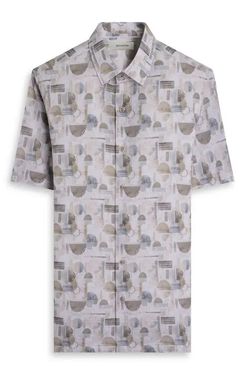 Bugatchi Vero Shaped Fit Geometric Print Short Sleeve Button-up Shirt
