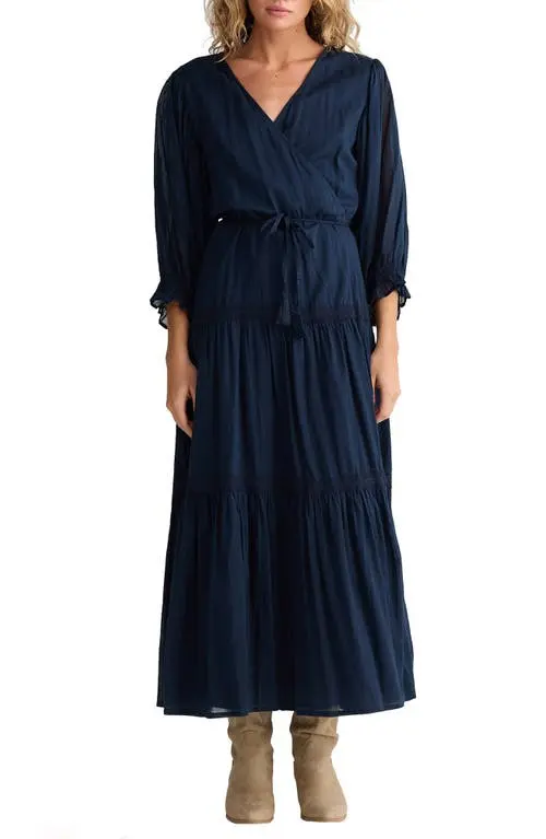 TALISMAN THE LABEL Lunar Wrap Front Tiered Cotton Dress - Navy