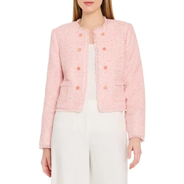 TAHARI ASL Metallic Bouclé Crop Jacket - Tea Rose