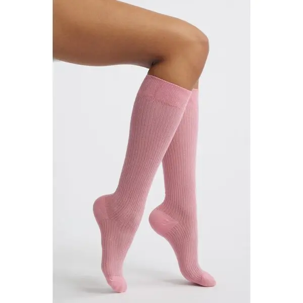 HIGH HEEL JUNGLE Everything's Fine Semisheer Cotton Blend Rib Knee High Socks - Pink
