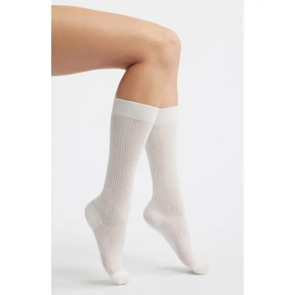 HIGH HEEL JUNGLE Semisheer Ribbed Knee High Socks - White