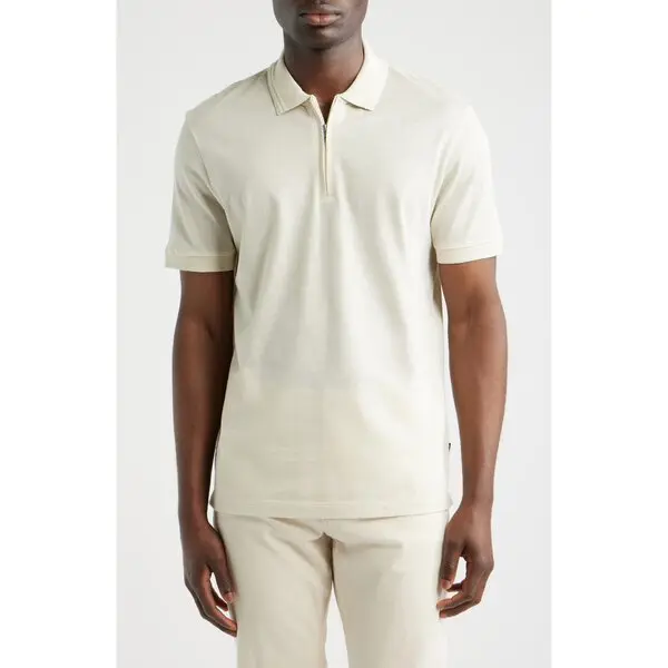 BOSS Paras Piqué Zip Polo - Open White