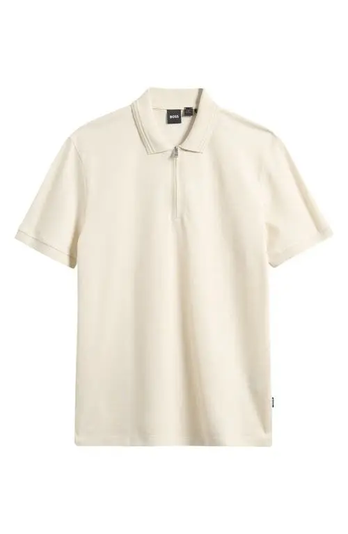 BOSS Paras Piqué Zip Polo - Open White