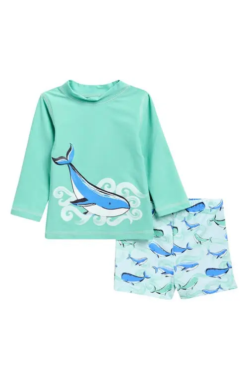 LITTLE ME Whale Long Sleeve Upf 50+ Two-piece Rashguard Swimsuit - Blue/green Multi