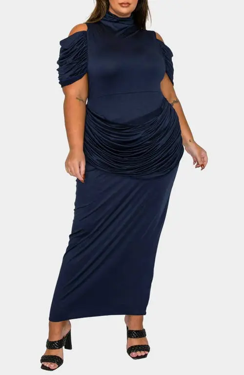 L I V D Seraphina Cold Shoulder Ruched Maxi Dress - Navy
