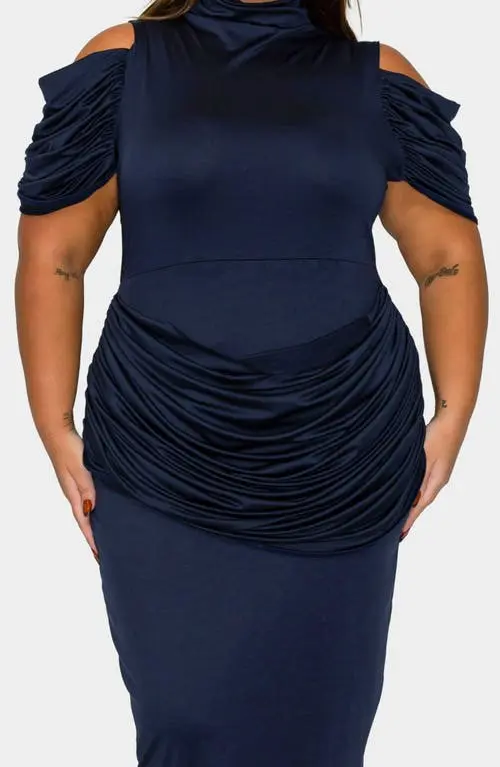 L I V D Seraphina Cold Shoulder Ruched Maxi Dress - Navy