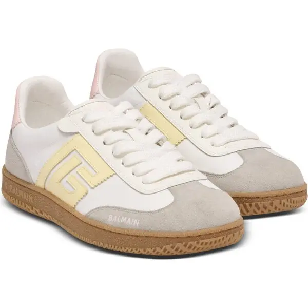 Balmain Swan Trainers In Calfskin And Nylon - White