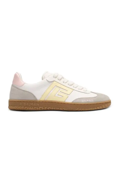 Balmain Swan Trainers In Calfskin And Nylon - White