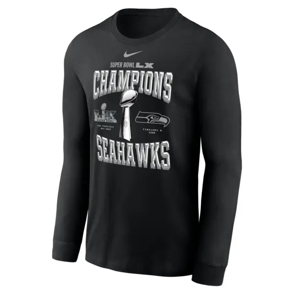 Nike Seattle Seahawks Super Bowl Lx Champions Trophy Collection Nfl Long-sleeve T-shirt - Black