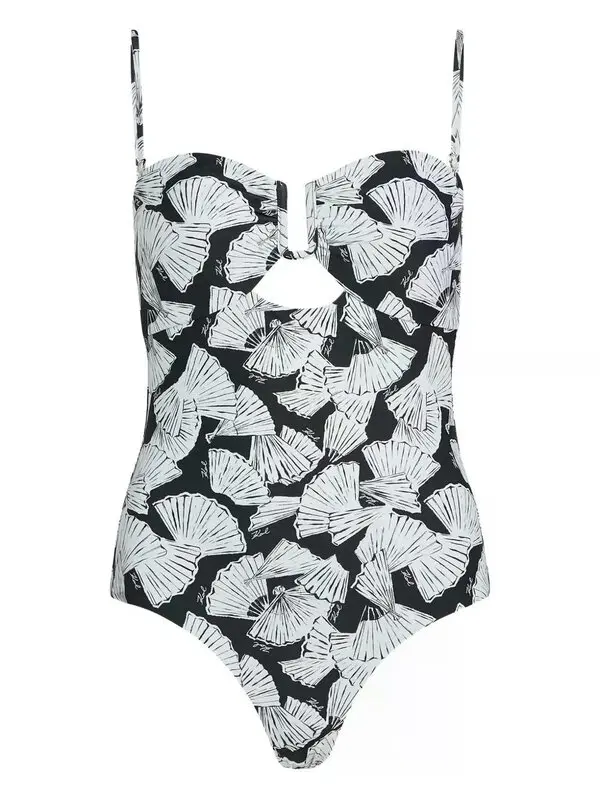 Karl Lagerfeld Fan-print Swimsuit - Black