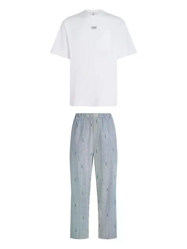 Karl Lagerfeld Striped Logo Pajamas - White