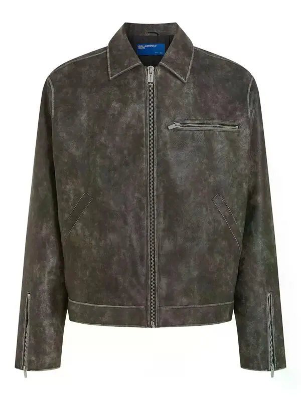 Karl Lagerfeld Washed-effect Zip-front Jacket - Grey