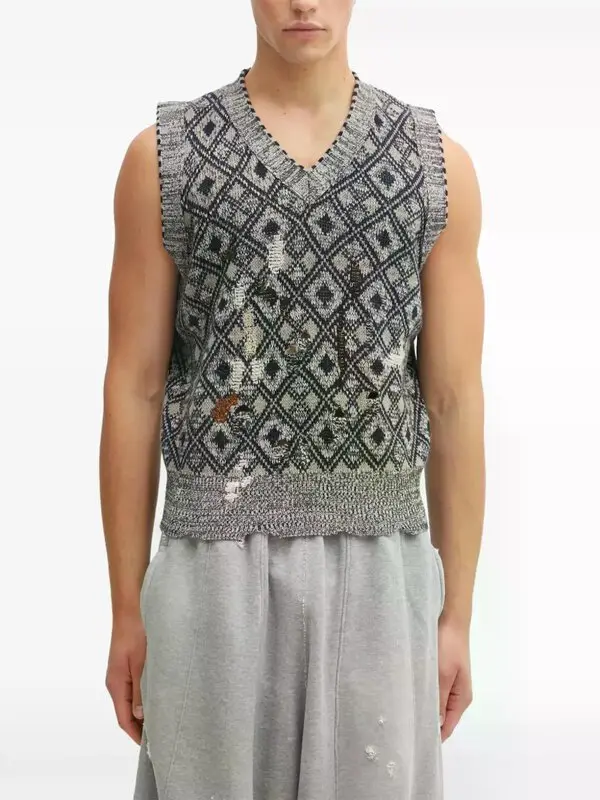 WALES BONNER Argyle Knit Vest