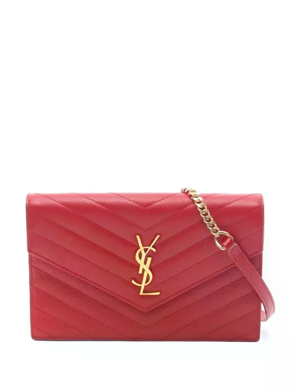 Saint Laurent Cassandra Envelope Chain Wallet - Red