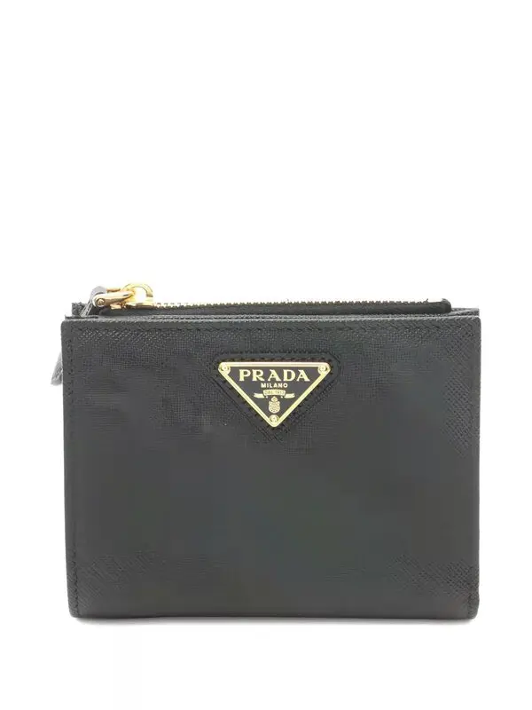 Prada 2020s Enamel Triangle Logo Wallet - Black