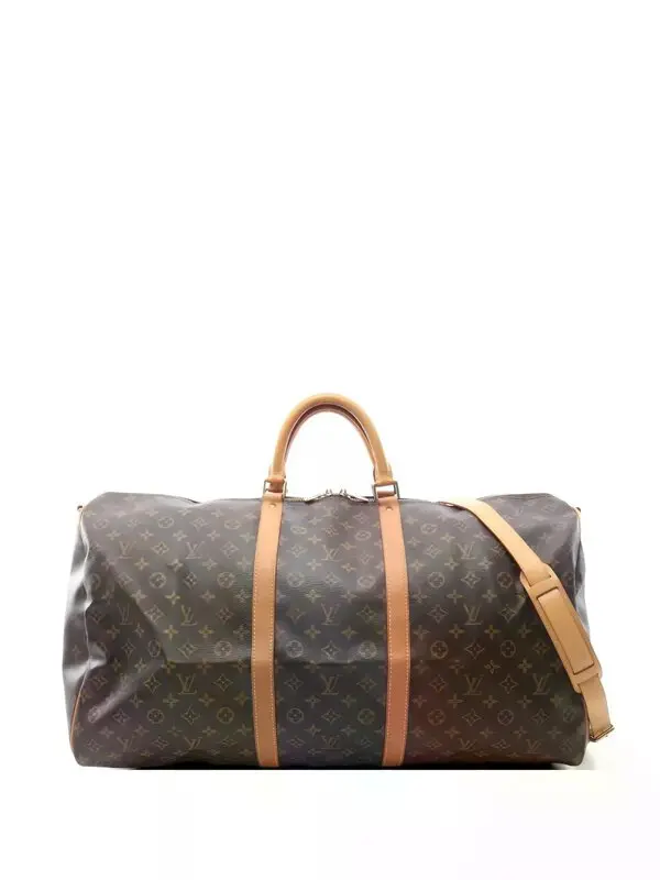 LOUIS VUITTON 1996 Keepall Bandouliere 60 Monogram Boston Luggage Bag - Brown