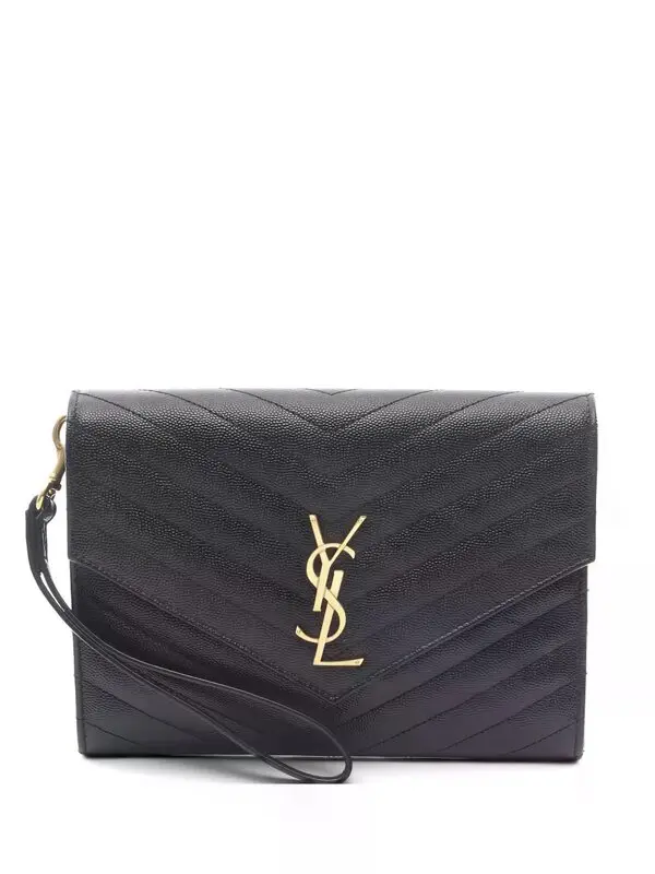 Saint Laurent Logo-plaque Clutch Bag - Black