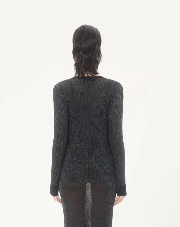 Valentino Garavani Lurex Knit Cardigan With Lace Trim - Black/silver