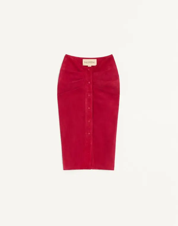 Valentino Garavani Suede Skirt With Buttons - Cherry Red