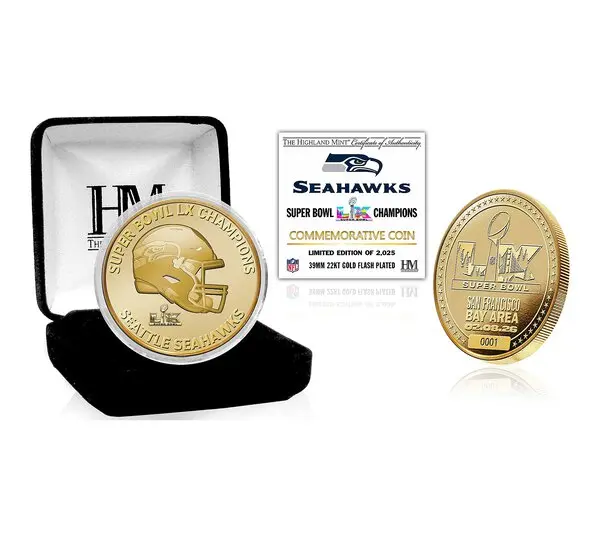 HIGHLAND MINT Seahawks Super Bowl Lx Champs Gol D Plated Coin - One-color