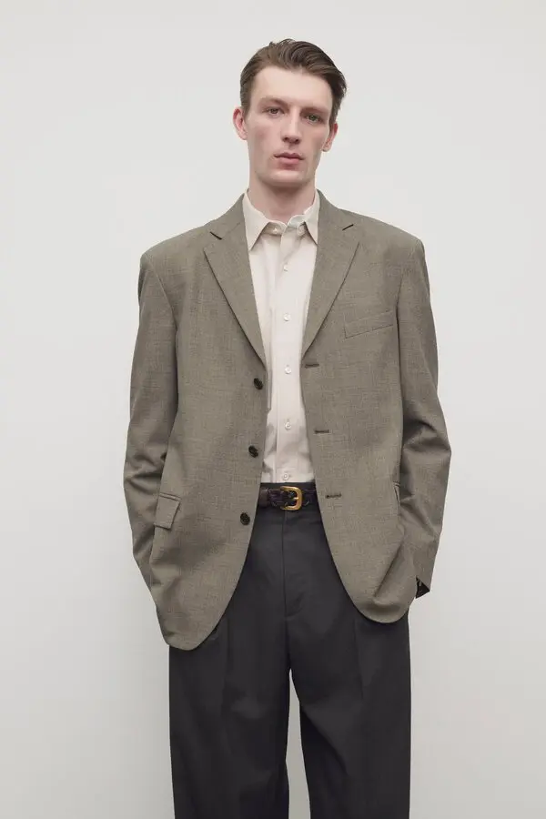 THE ROW Poe Jacket In Wool - Basalt Beach