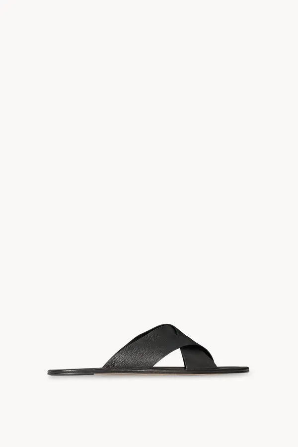 THE ROW Malick Cross Leather Sandals - Black