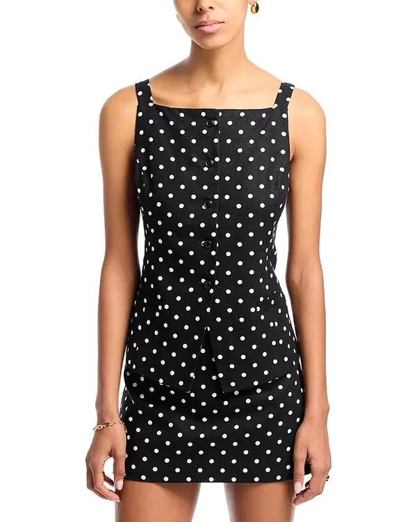 WAYF Joan Button Front Top - Black/white