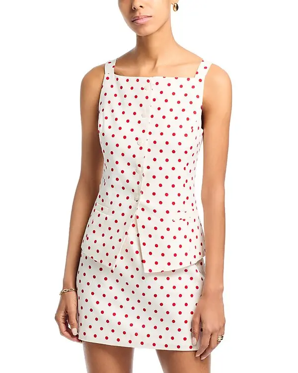 WAYF Joan Button Front Top - Ivory/red