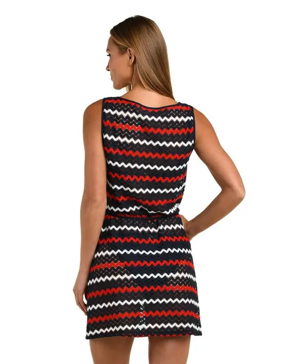 SUNSHINE 79 Zig Zag Knit Shift Dress Cover-up With Tie Detail