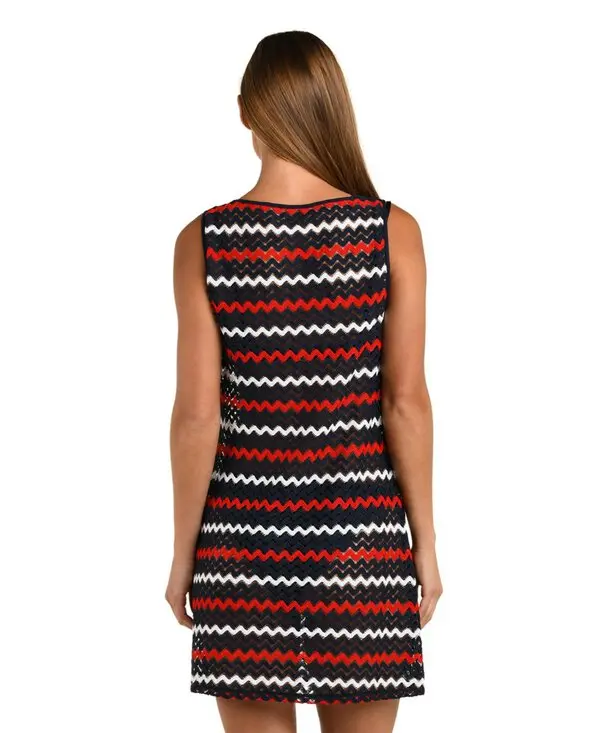 SUNSHINE 79 Zig Zag Knit Shift Dress Cover-up With Tie Detail