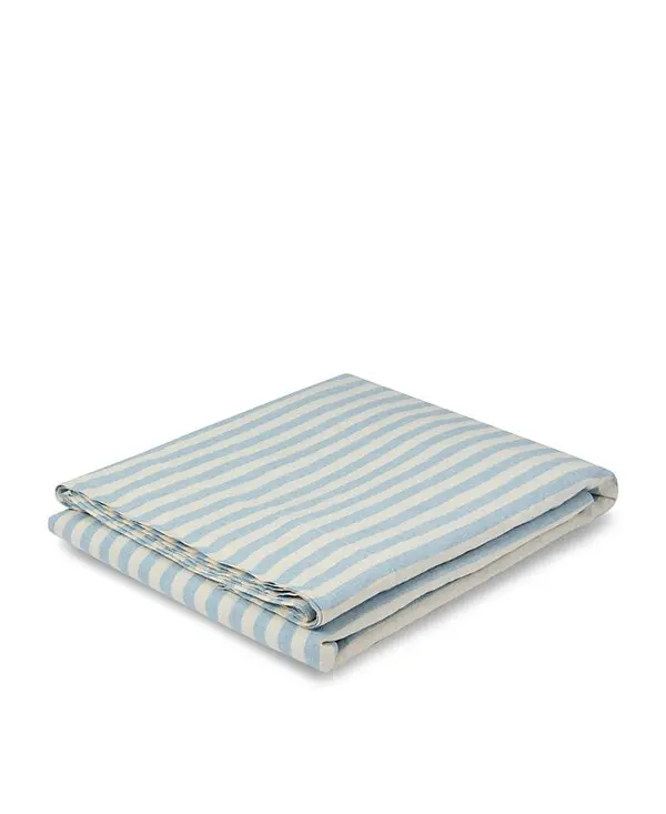 PIGLET IN BED Pembroke Stripe Linen Blend Flat Sheet, Twin - Coastal Blue