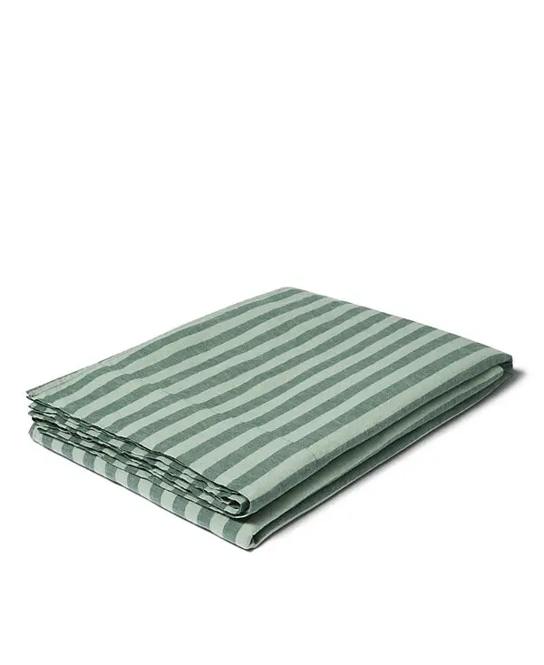 PIGLET IN BED Pembroke Stripe Linen Flat Sheet, Twin - Pine Green