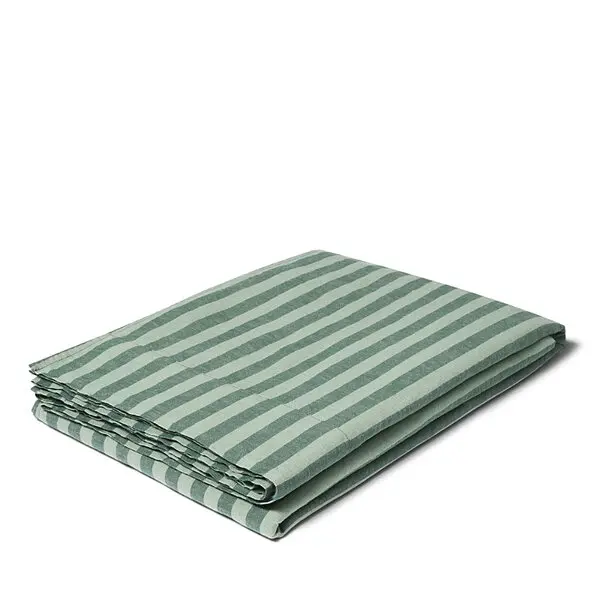 PIGLET IN BED Pembroke Stripe Linen Flat Sheet, Twin - Pine Green